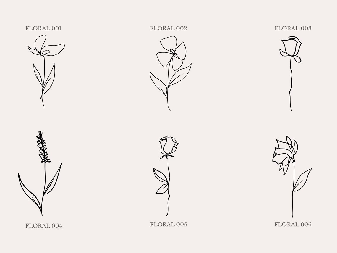 Floral Line Clip Art Set Minimal Abstract Line Art Fine Line SVG PNG ...