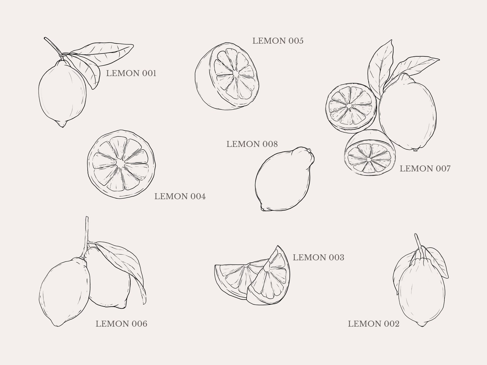 Lemon Clip Art Set | Minimal Abstract Line Art | Fine Line | SVG | PNG ...