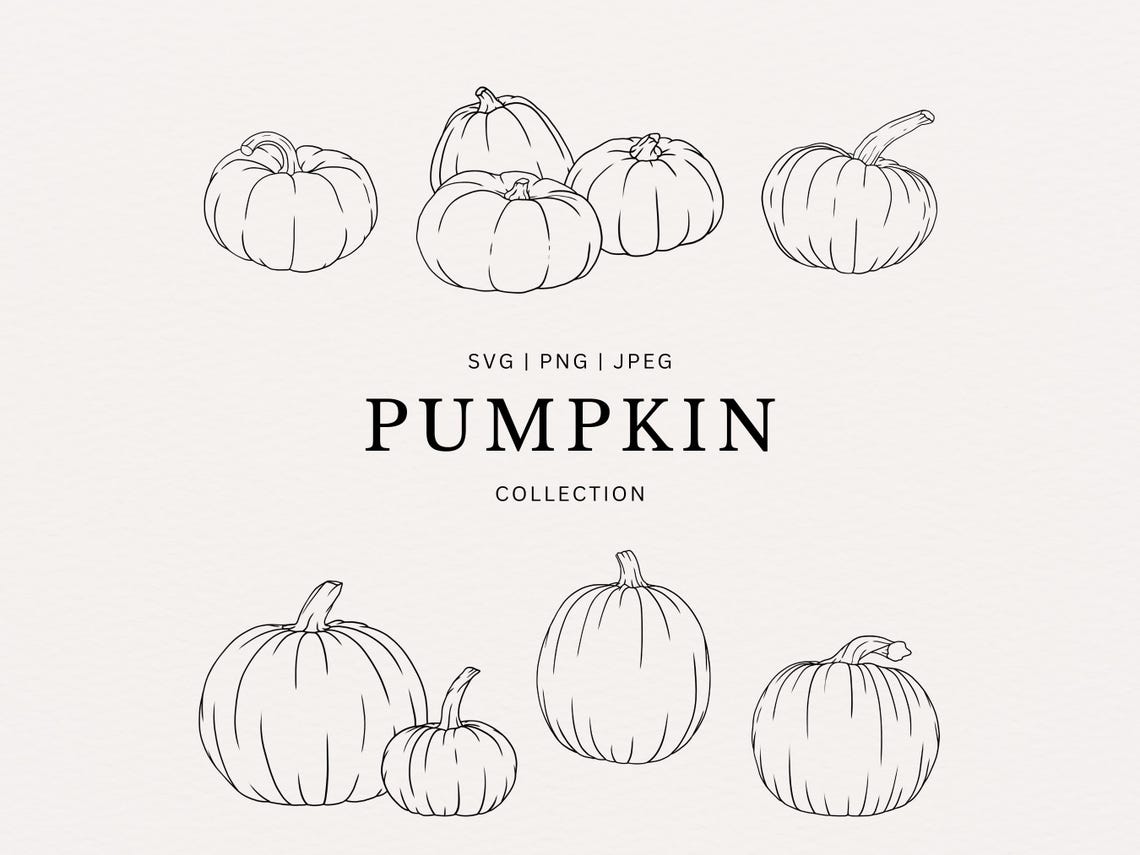 Pumpkin Clip Art Set | Minimal Abstract Line Art | Fine Line | SVG ...