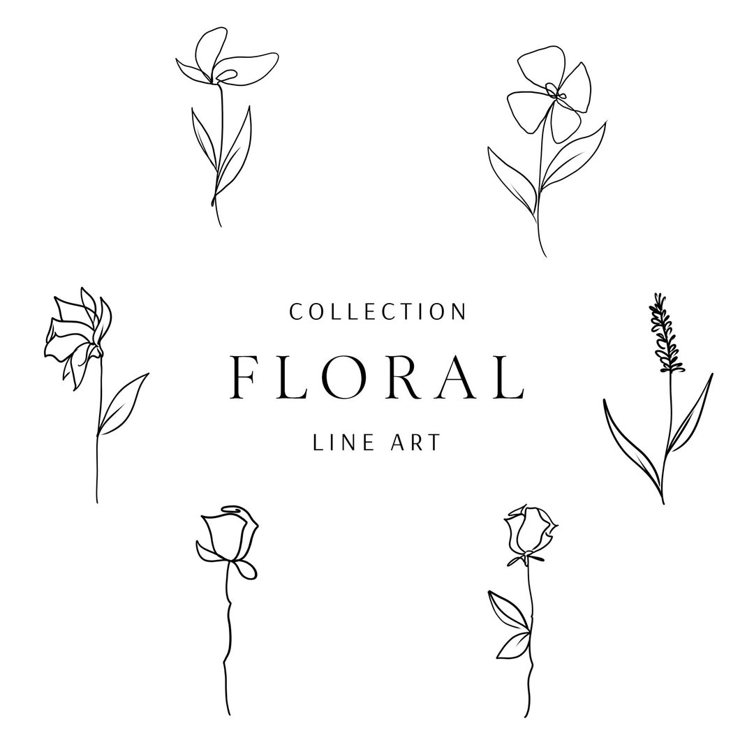 Floral Line Clip Art Set Minimal Abstract Line Art Fine - Etsy