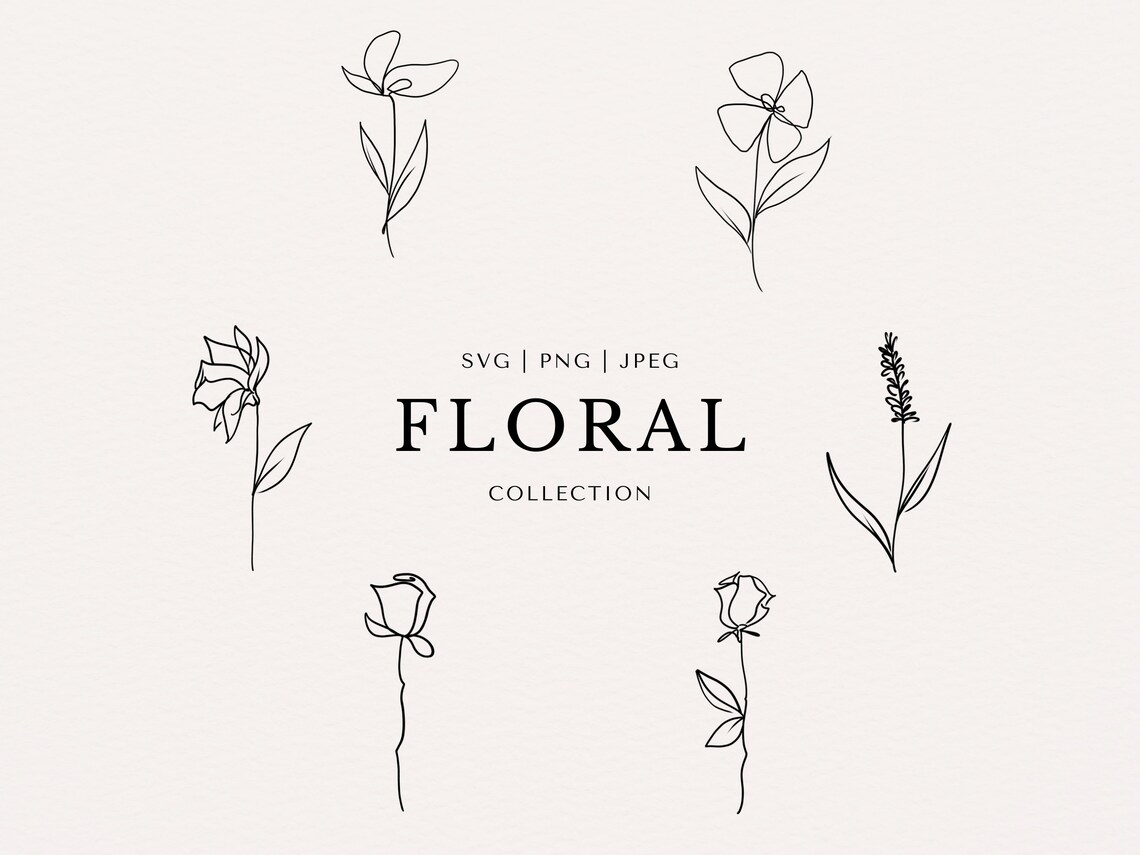 Floral Line Clip Art Set Minimal Abstract Line Art Fine Line SVG PNG ...