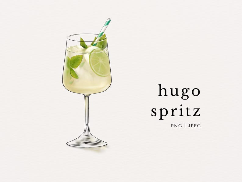 Hugo Spritz Cocktail Alcoholic Drink Colored Clip Art | PNG | JPEG ...
