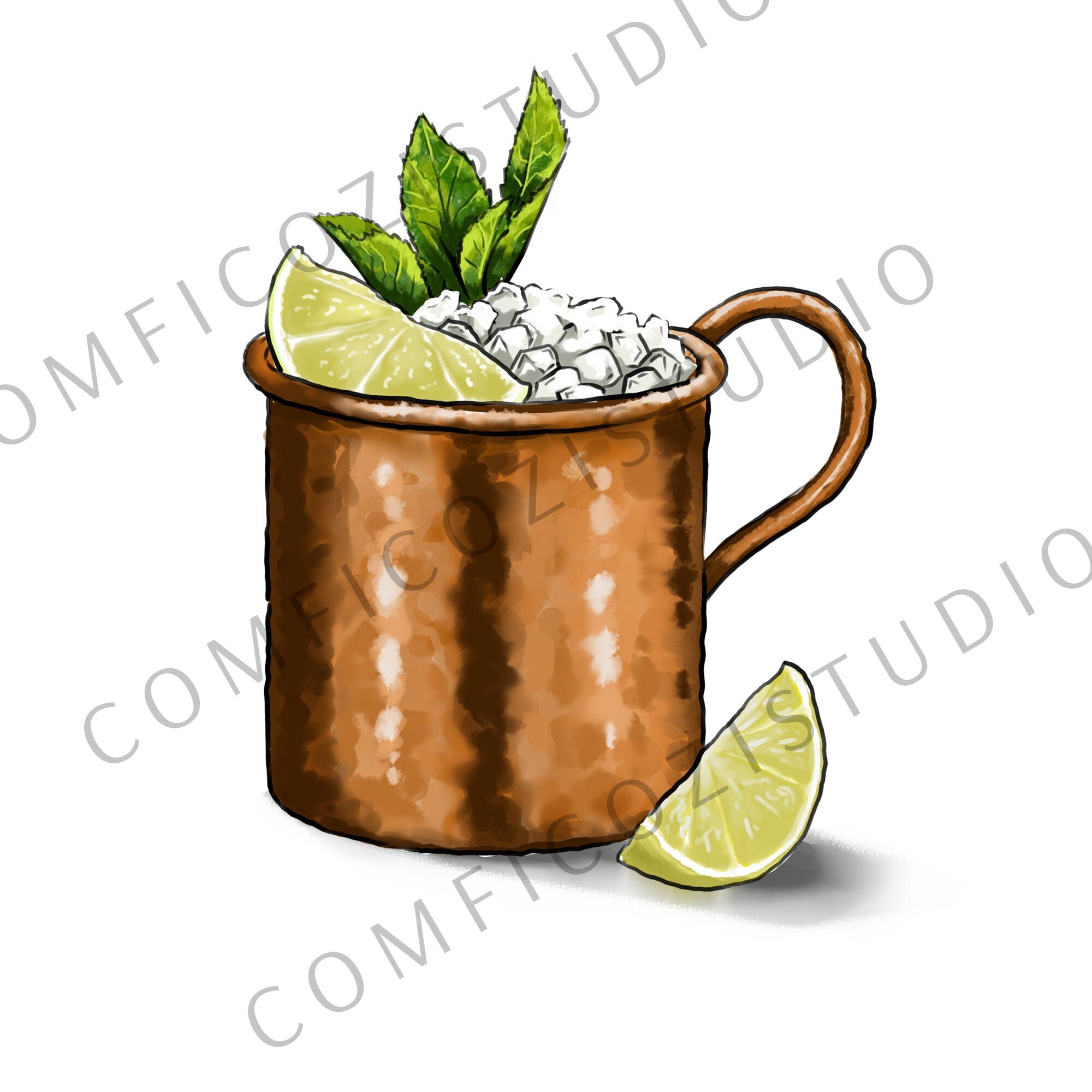 Moscow Mule Cocktail Alcoholic Drink Colored Clip Art PNG JPEG Digital ...