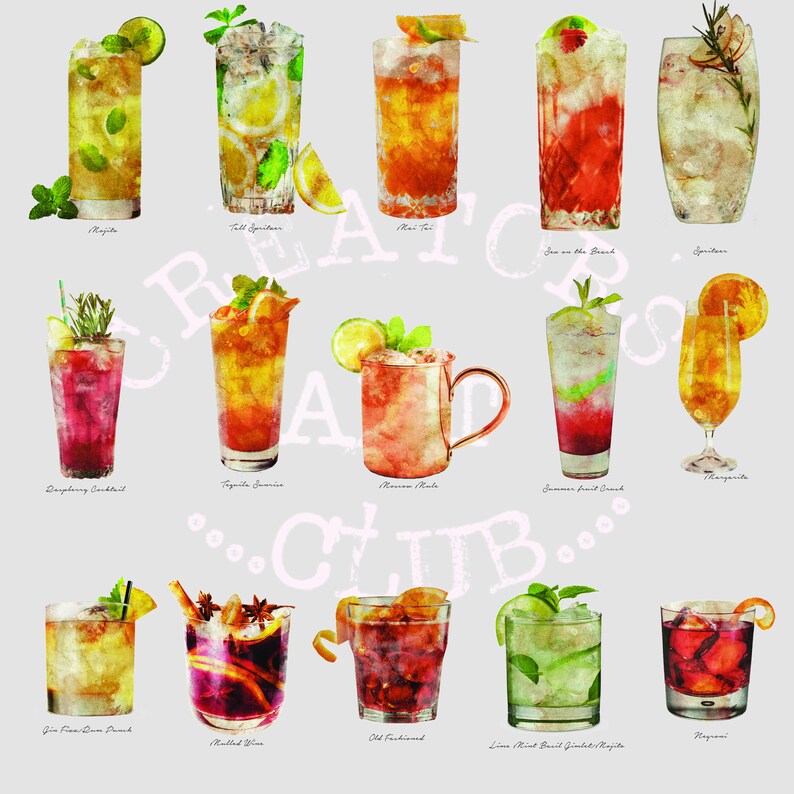 Cocktails and Drinks PNG Clip Art Images, Water Color Effect Cocktail ...