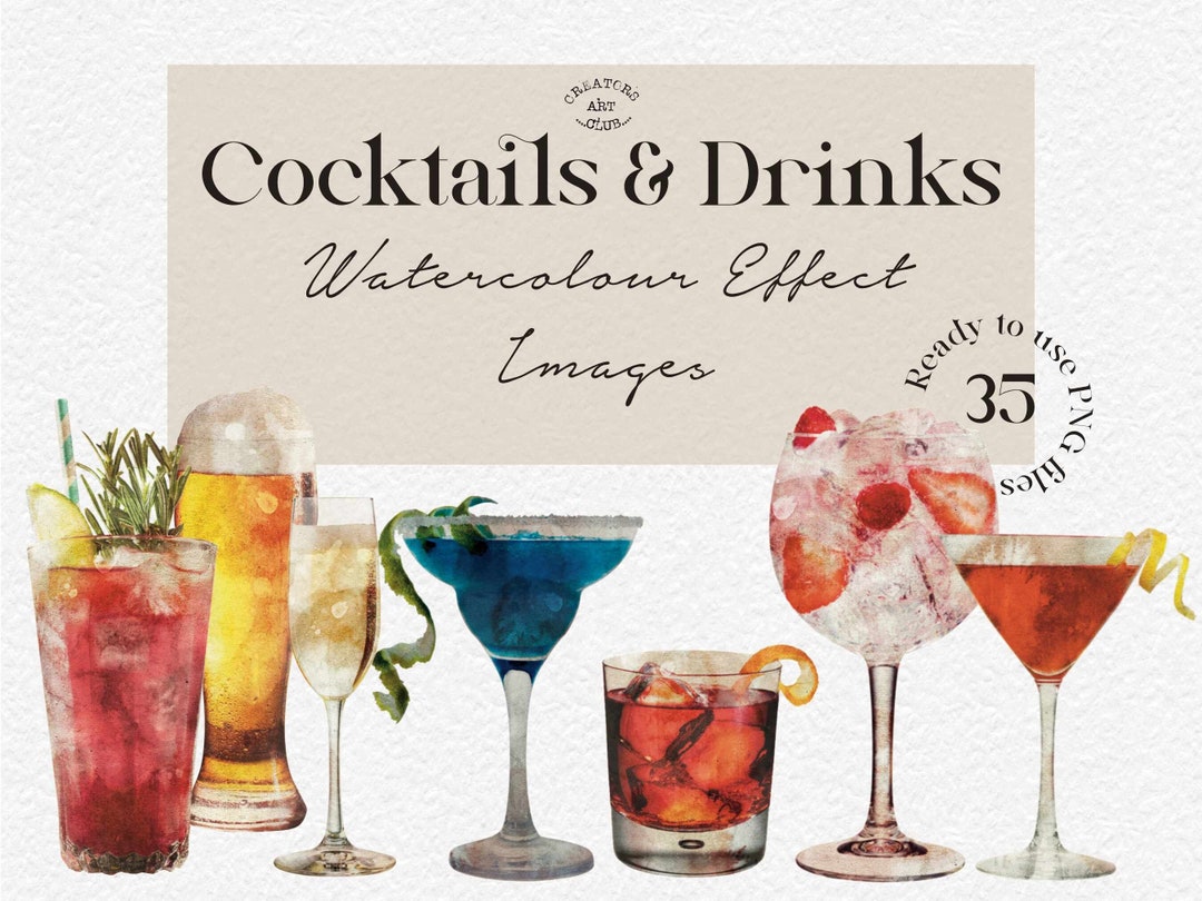 Cocktails and Drinks PNG Clip Art Images, Water Color Effect Cocktail ...