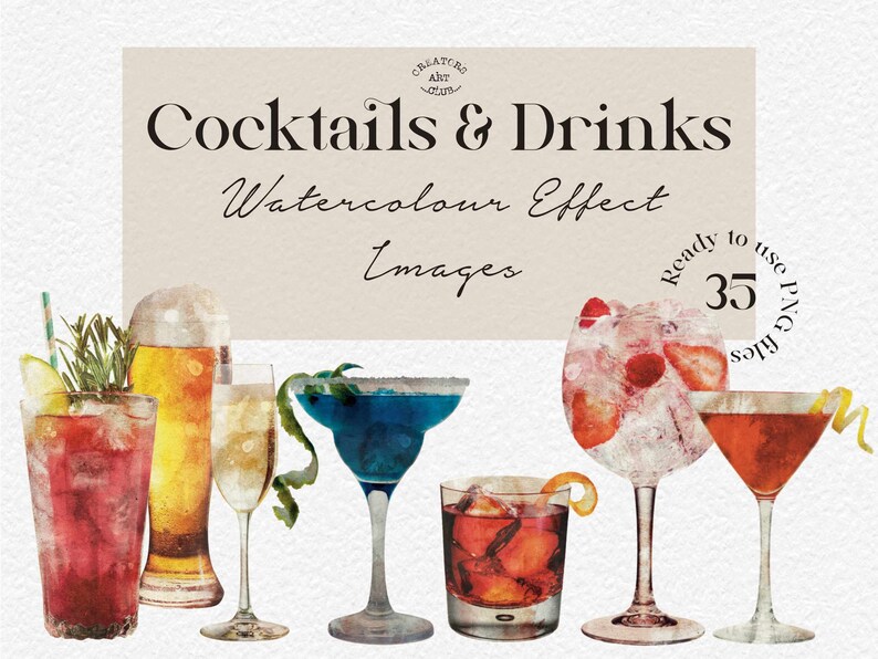 Cocktails and Drinks PNG Clip Art Images, Water Color Effect Cocktail ...