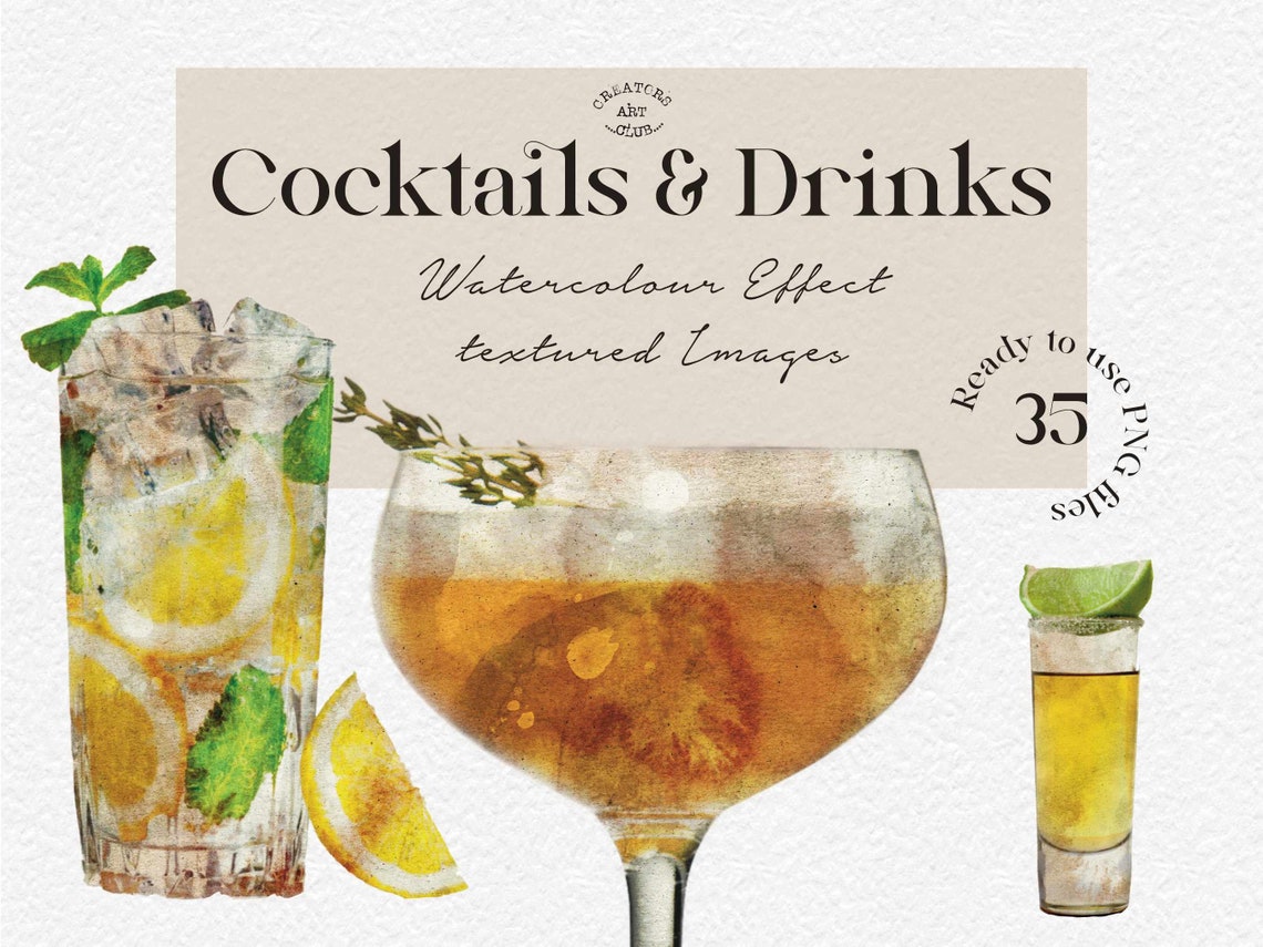 Cocktails and Drinks PNG Clip Art Images, Water Color Effect Cocktail ...