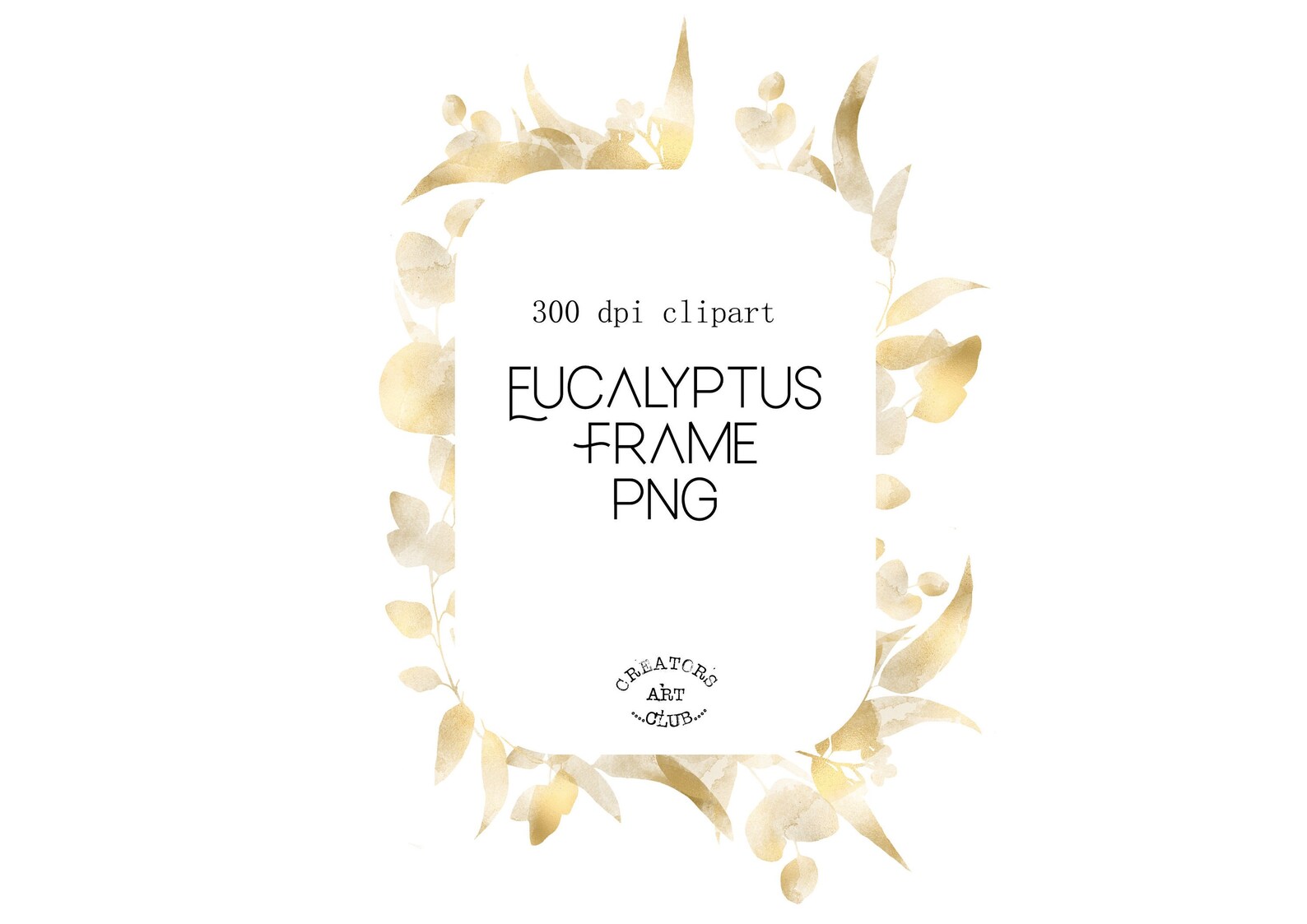 Eucalyptus Clip Art, Gold Leaves Frame, Gouache Wash Botanical Leaves ...