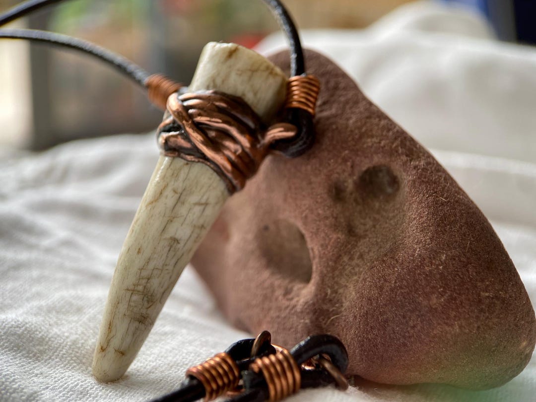 Foraged Deer Antler Pendant Unisex Necklace, Copper Electroformed Deer ...