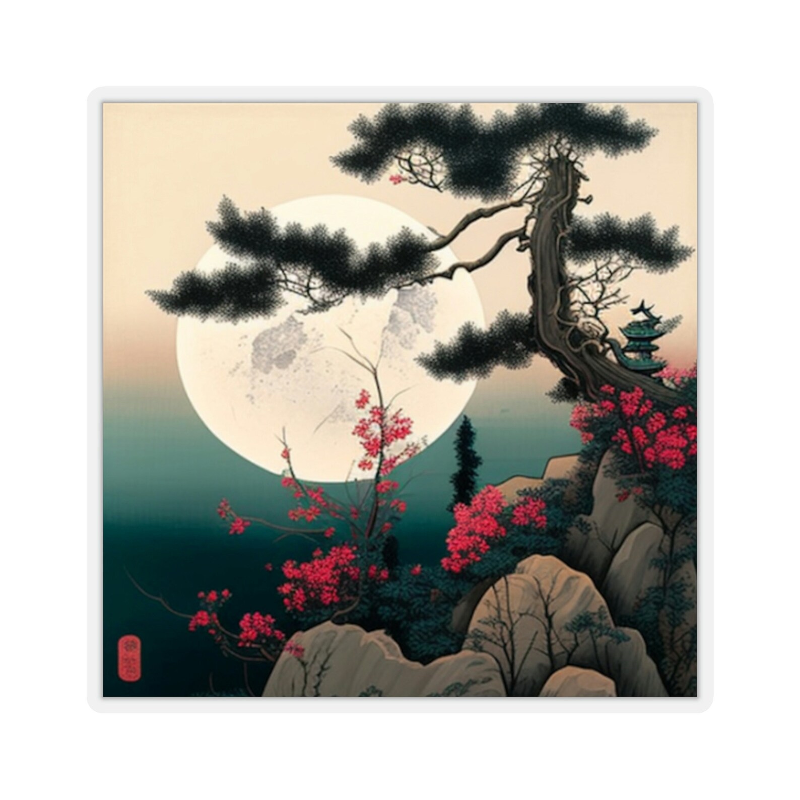 Full Moon in 1812 - Ancient Chinese Art - Tree - Cypress - Flowers Moon ...