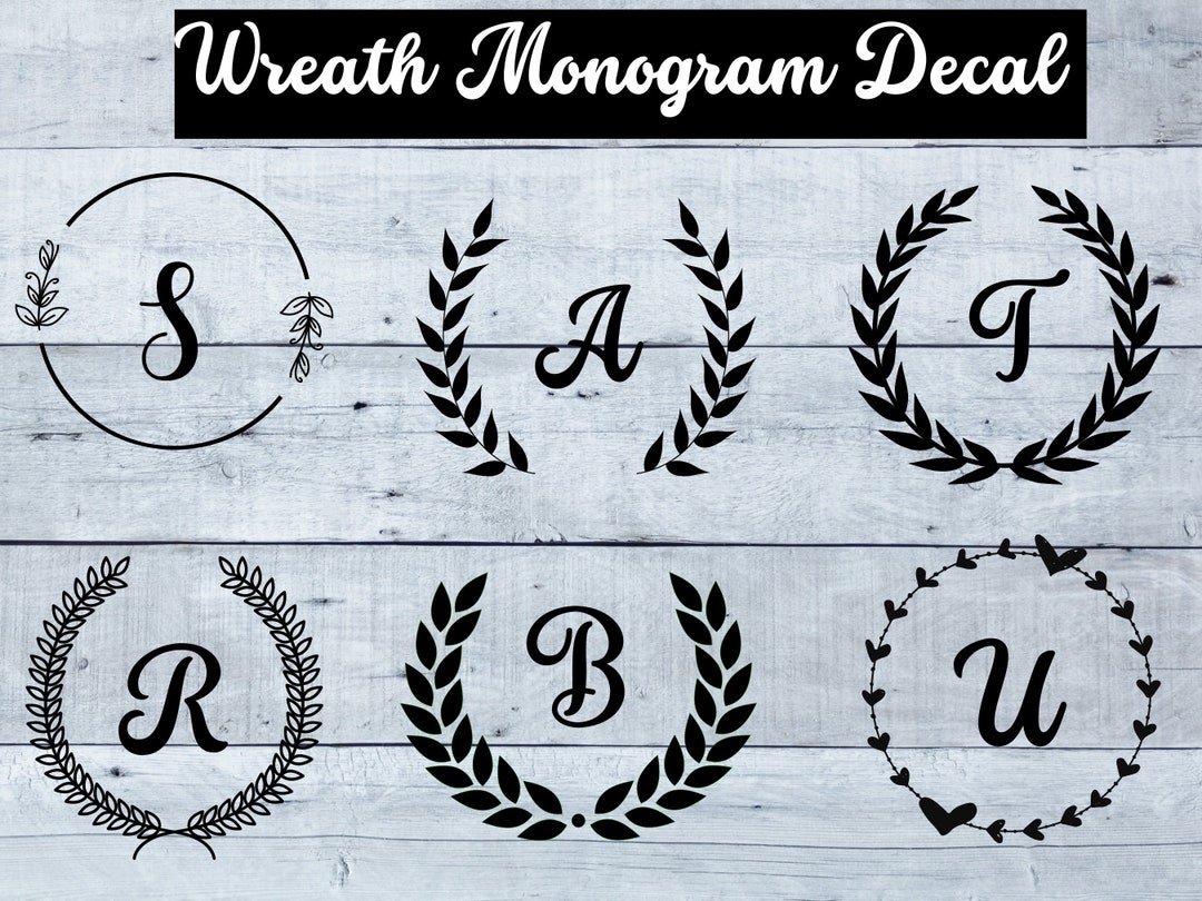 Monogram Wreath Vinyl Decal, Wedding Decal, Initials Vinyl Decal, Wine ...