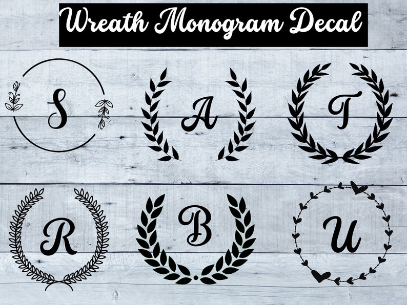 Monogram Wreath Vinyl Decal Wedding Decal Initials Vinyl - Etsy
