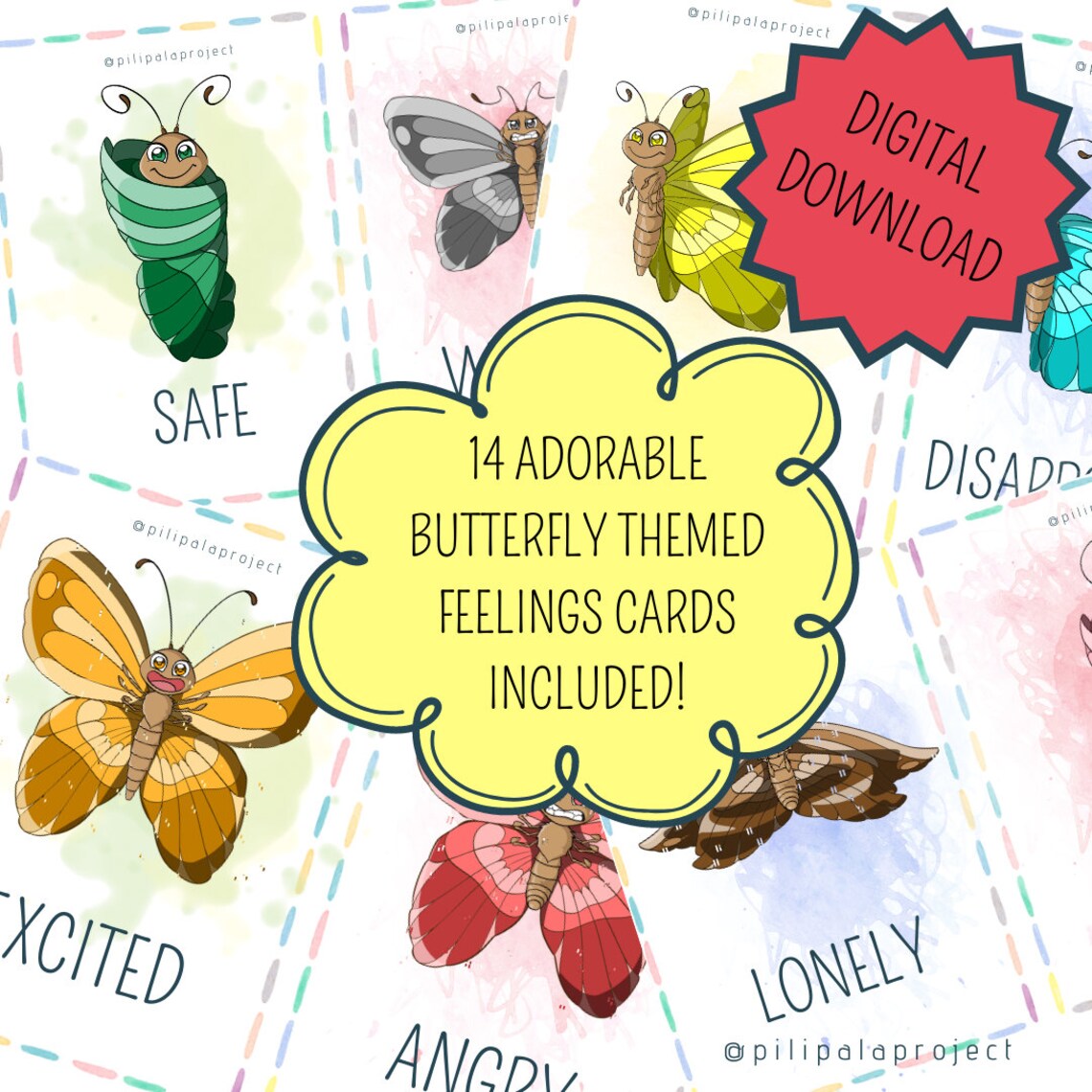 Butterfly Feelings Cards Emotion Flashcards Feelings - Etsy UK