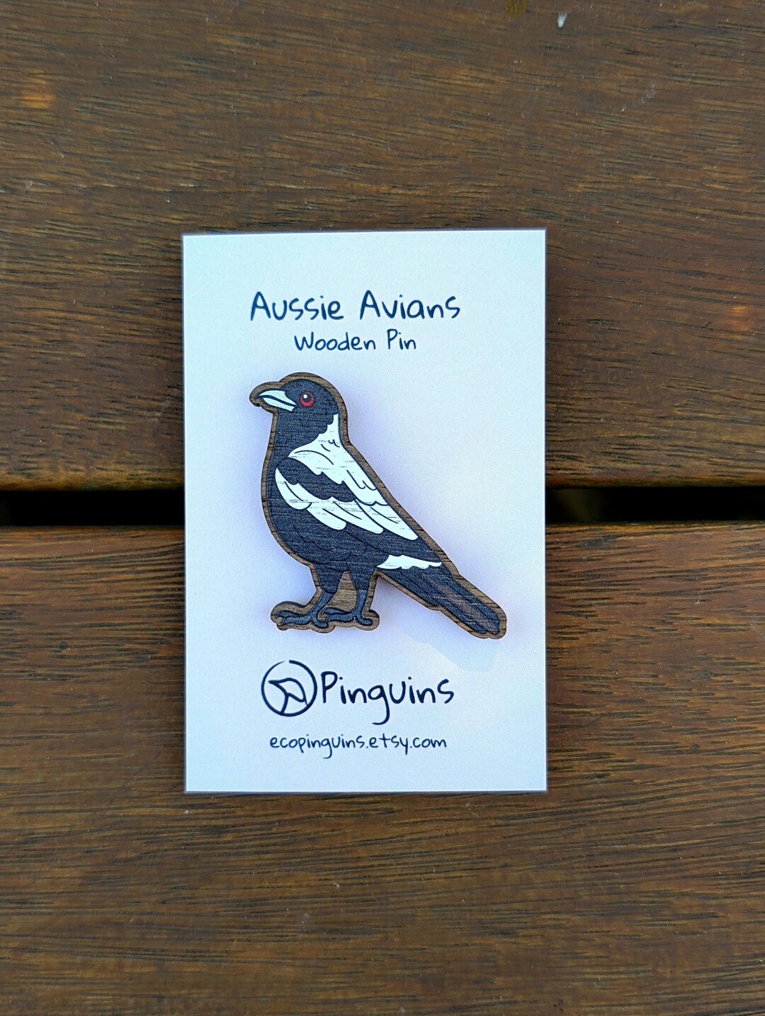 Magpie Wooden Eco-pin 4cm | Aussie Avians - Milo - Etsy