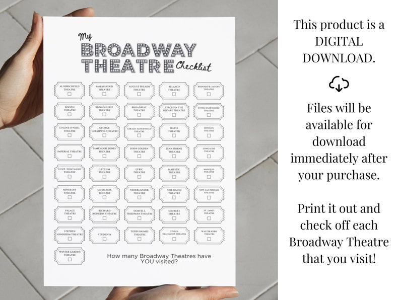 Broadway Theatre Checklist (black and White) - Etsy