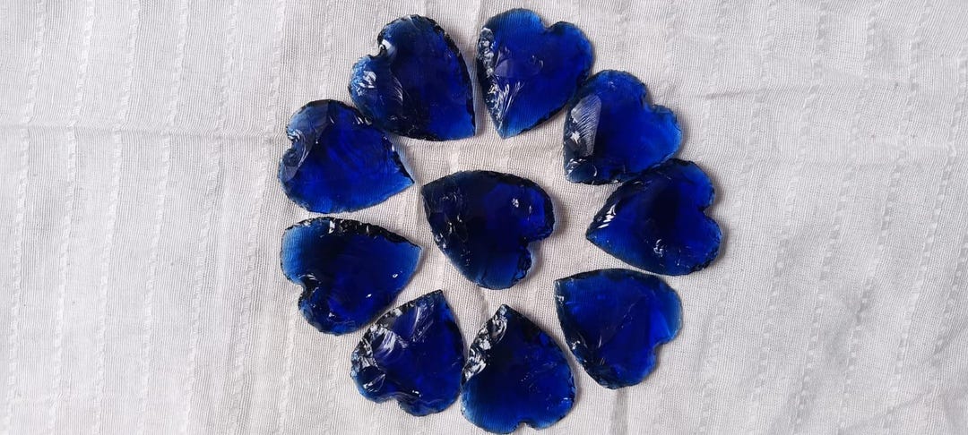 Blue Obsidian Glass Heart Crystals: Carved Pendants, Wire Wrapping (5 ...