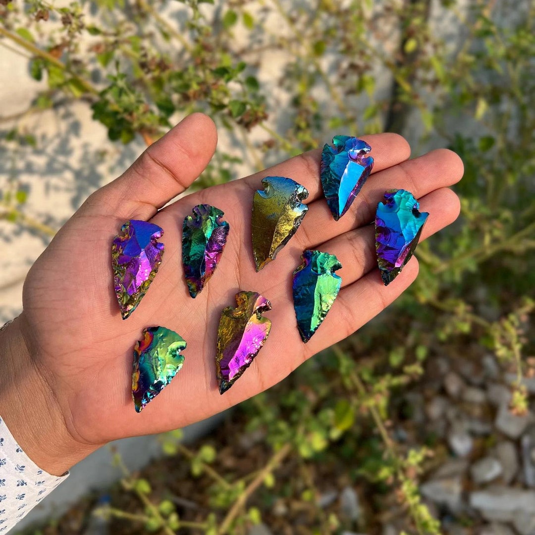Aura Obsidian Crescent Arrowhead: Titanium Coated Crystal (1-1.5 Inch ...