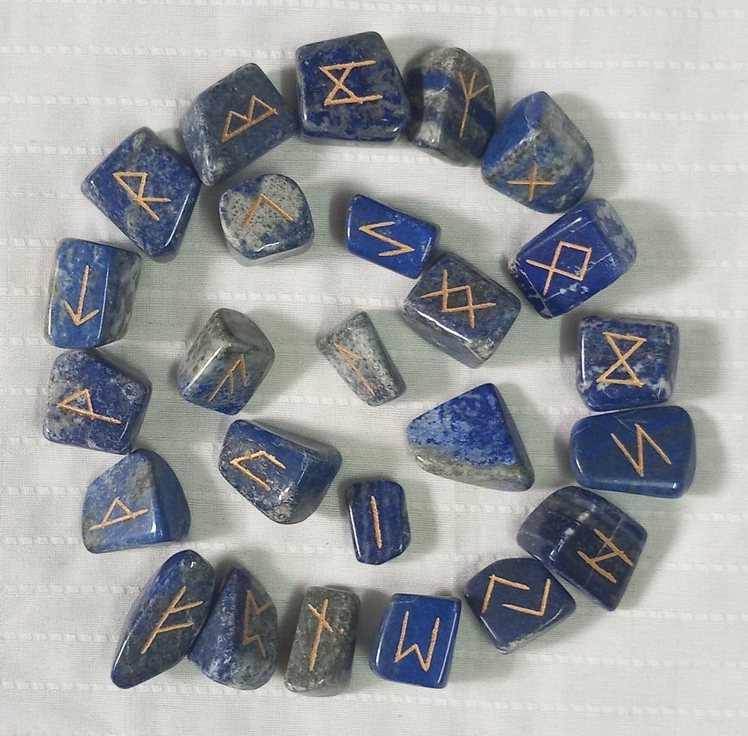 Lapis Lazuli Rune Stone Set, Elder Futhark, Viking Futhrak (25 Pcs) - Etsy