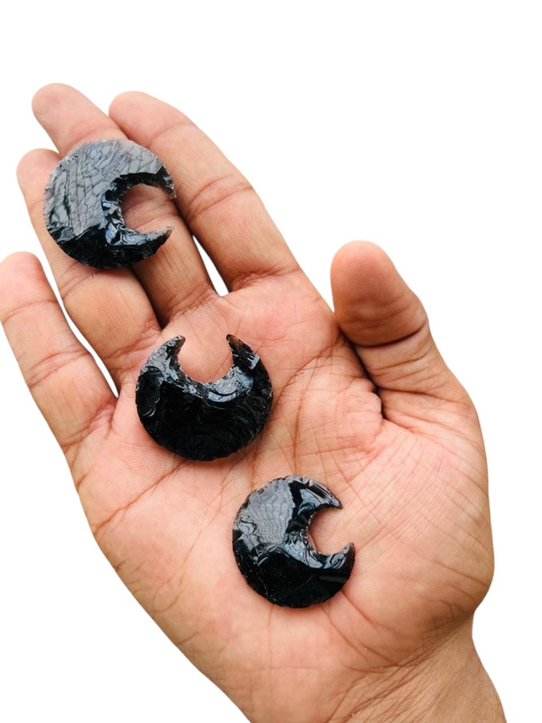 5 Pcs Black Obsidian Moon Crystal, Carved Moon Crystal, Crescent Moon ...