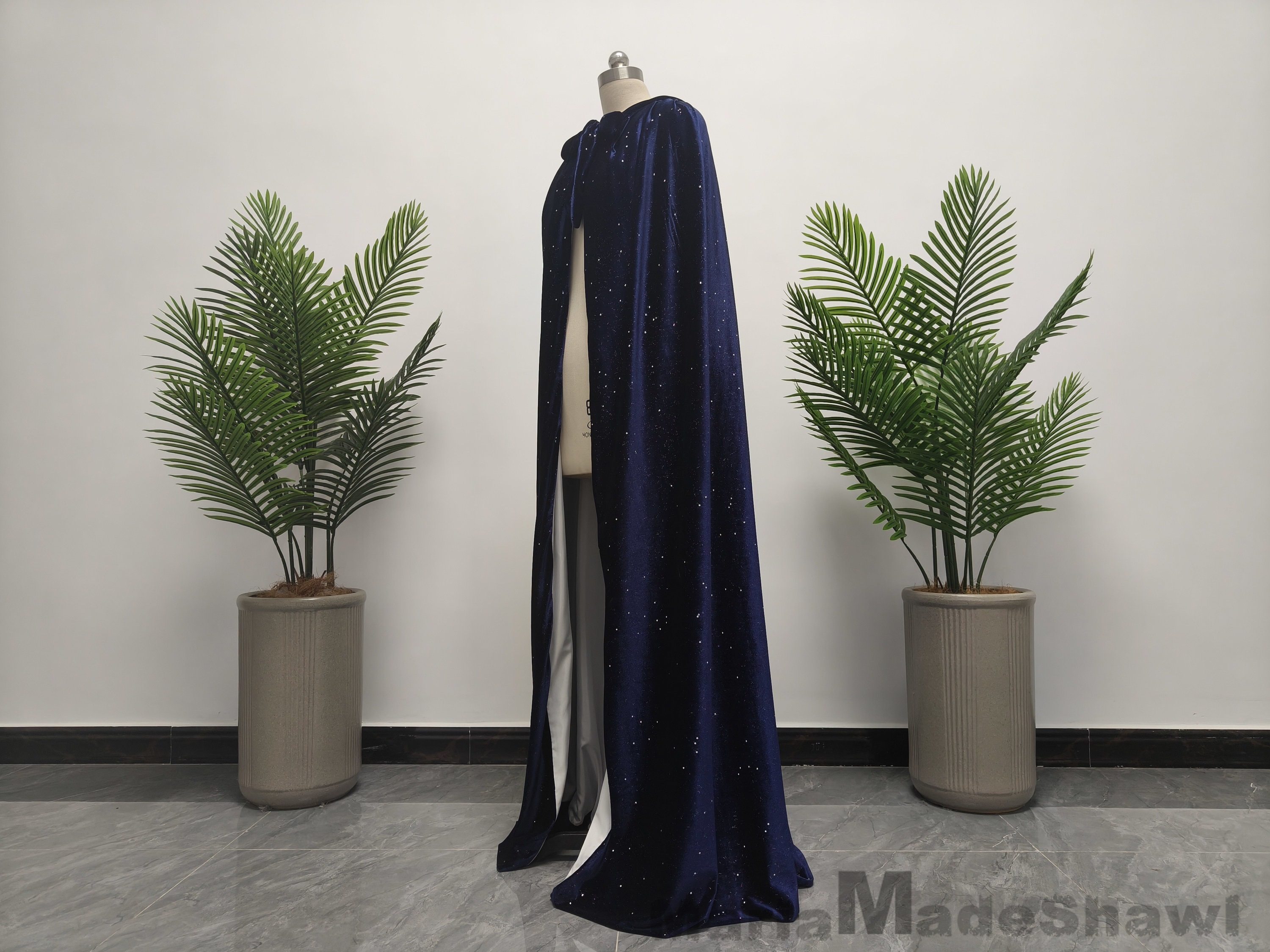 Medieval Wedding Velvet Cloak, Blue Sequin Velvet Cloak, Hooded Cloak ...