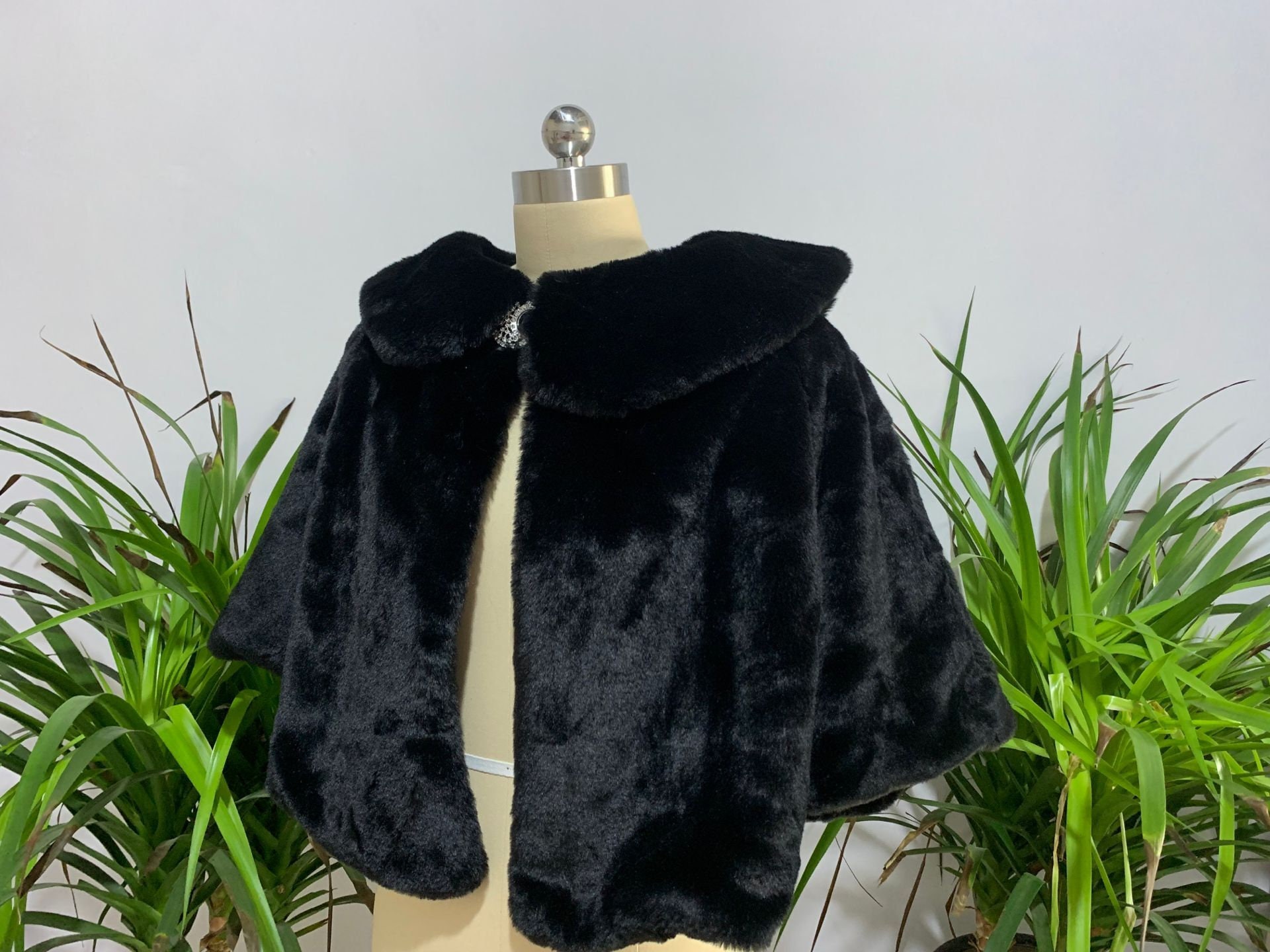 Winter Women‘s Faux Fur Wedding Short Shawls Black Retro Party Evening ...