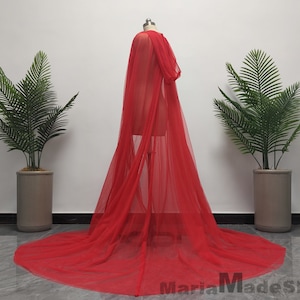 Romantic Wedding Tulle Shawl, Fashionable Bridal Red Tulle Shawl, Long ...
