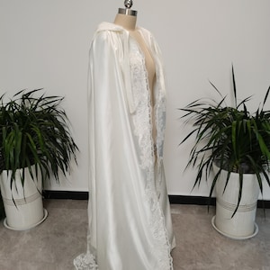 Satin Wedding Cloak Long Wedding Bridal Coat Cloak White/ivory Hooded ...