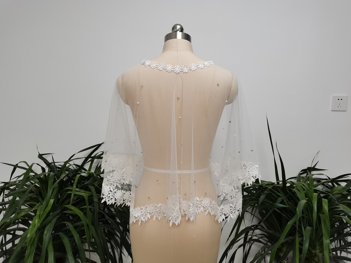 Scattered Pearl Wedding Shawl Lace Bridal Shawl Part Point Drill ...