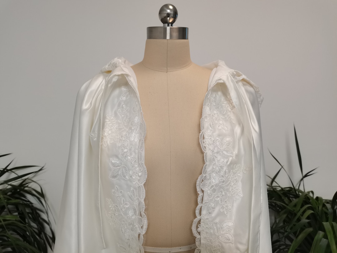 Satin Wedding Cloak Long Wedding Bridal Coat Cloak White/ivory Hooded ...
