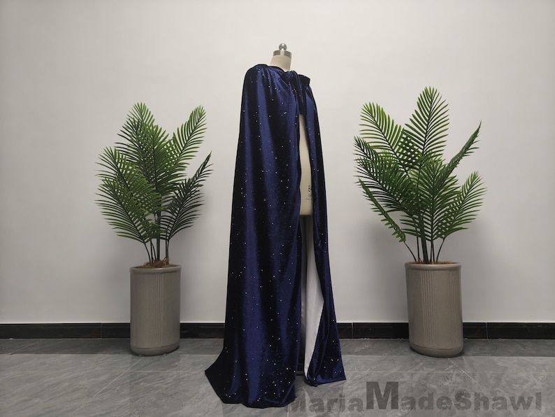 Medieval Wedding Velvet Cloak, Blue Sequin Velvet Cloak, Hooded Cloak ...