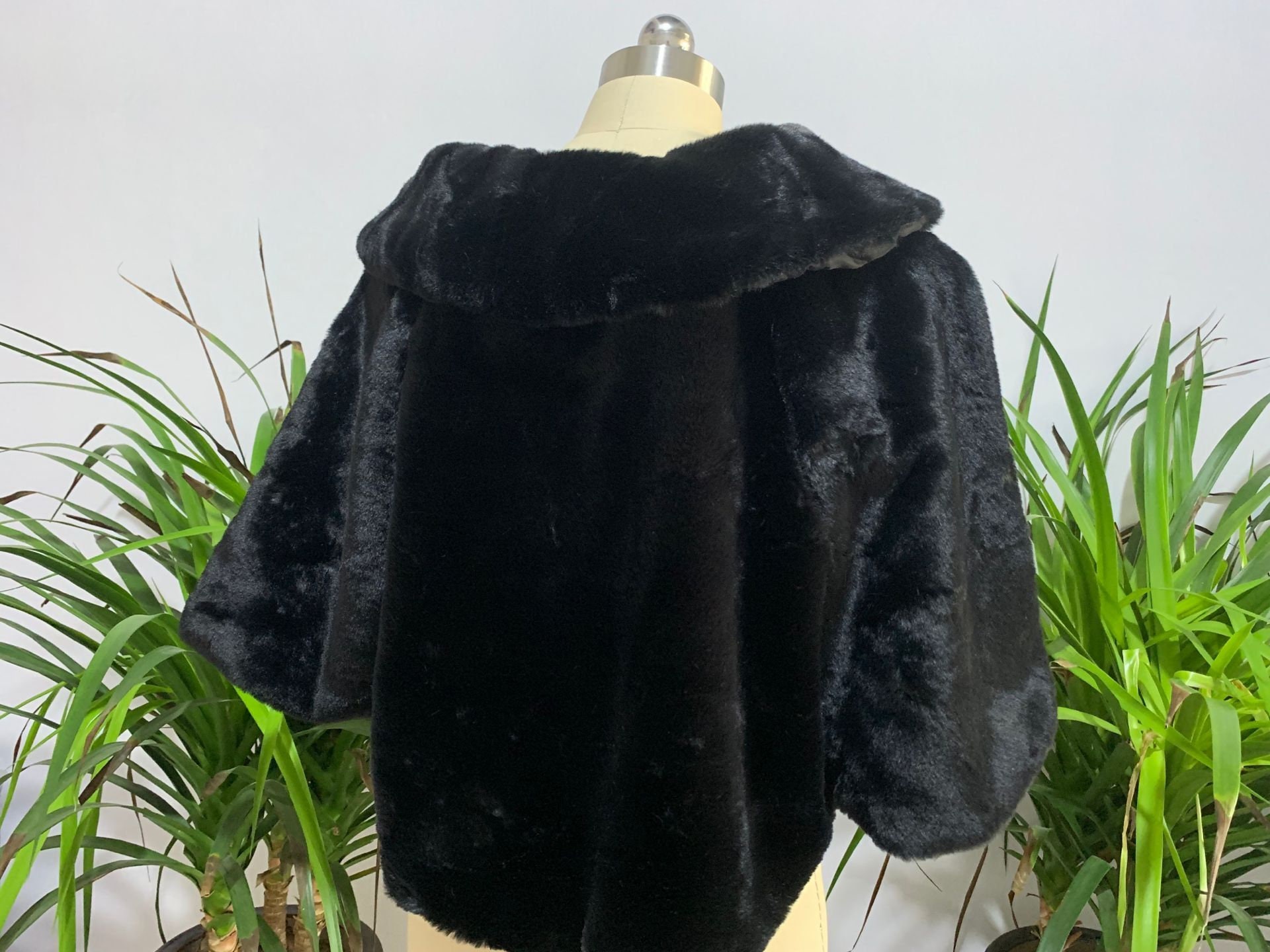 Winter Women‘s Faux Fur Wedding Short Shawls Black Retro Party Evening ...