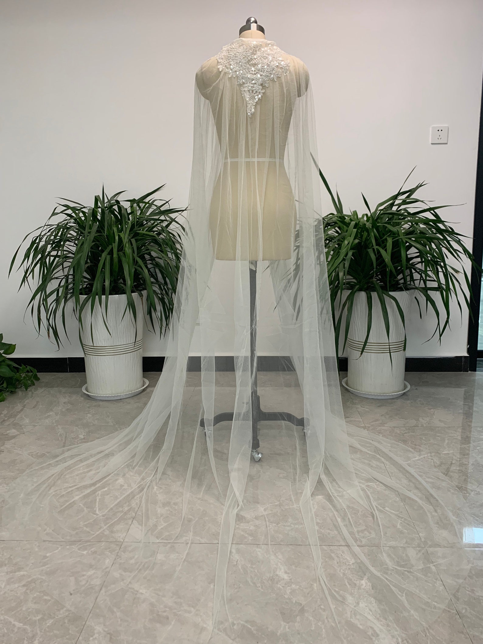 Elegant Bridal Shawl White/ivory Simple Tulle Shawl Lace - Etsy