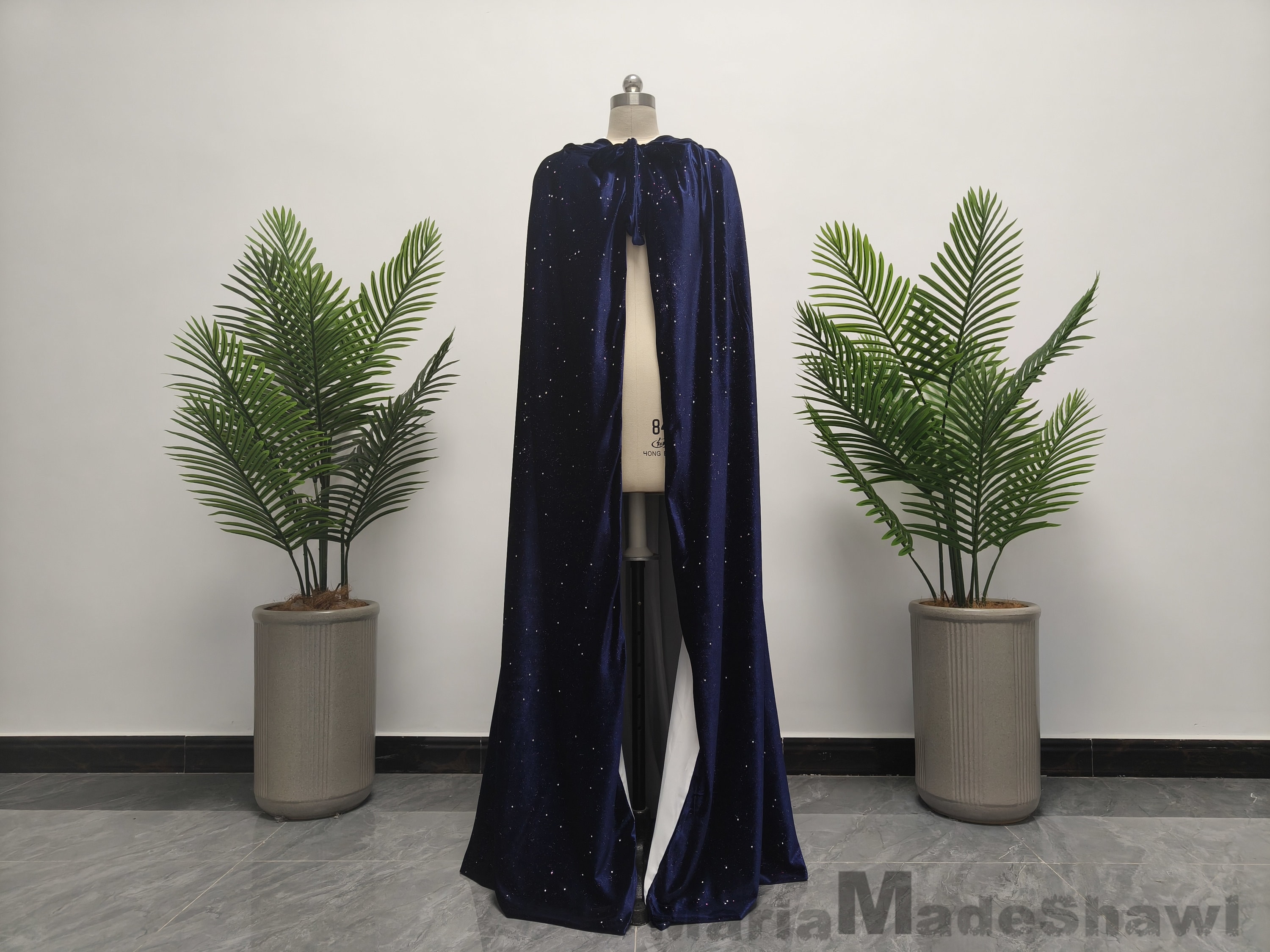 Medieval Wedding Velvet Cloak, Blue Sequin Velvet Cloak, Hooded Cloak ...