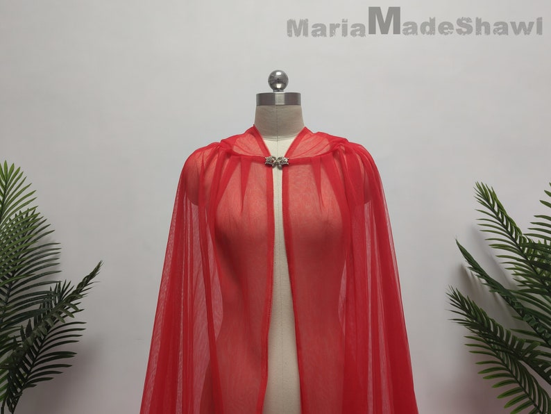 Romantic Wedding Tulle Shawl, Fashionable Bridal Red Tulle Shawl, Long ...