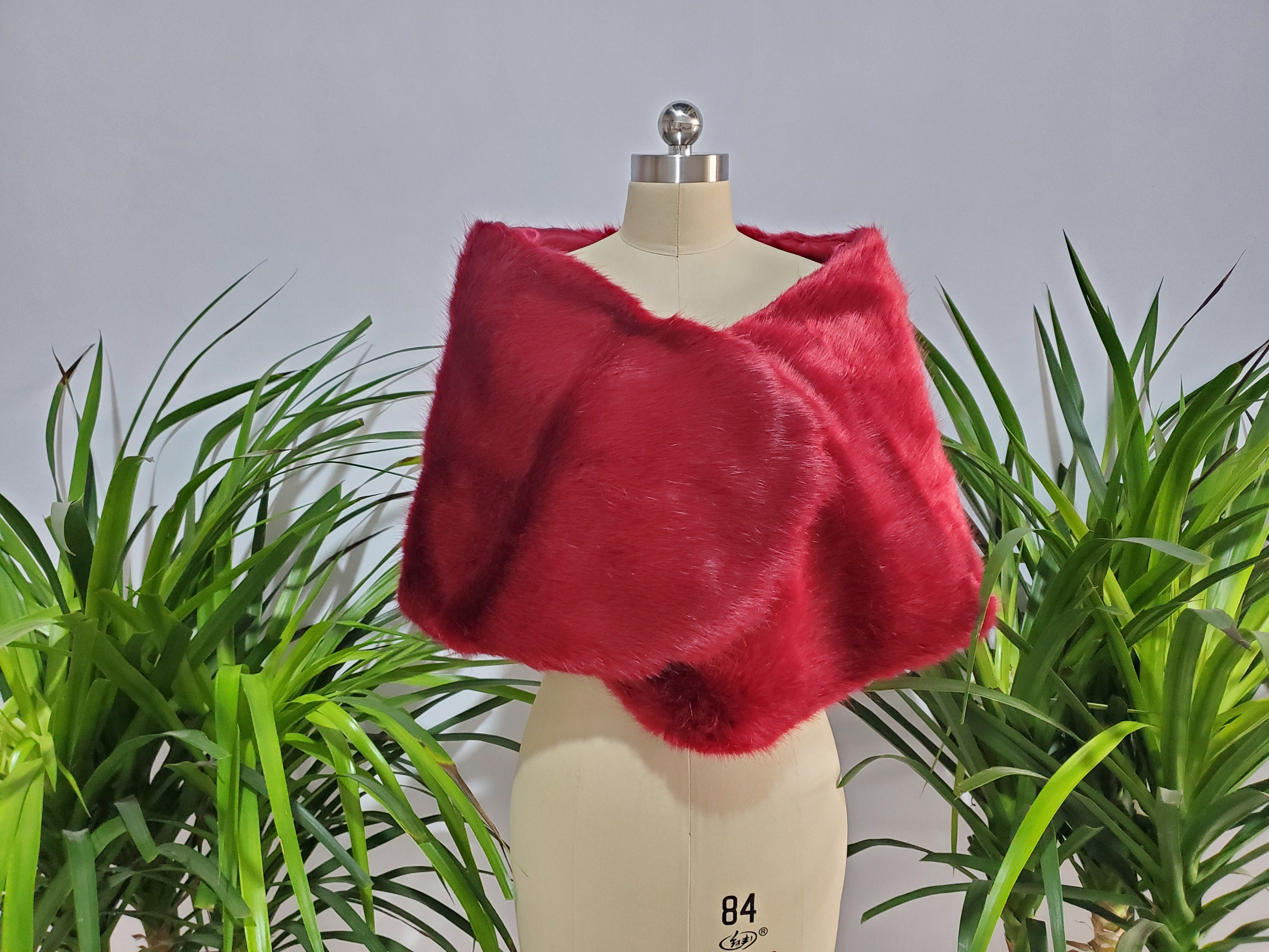 Red Faux Fur Bridal Shawl Winter Wedding Fashion Shawl Elegant Fur Wrap ...