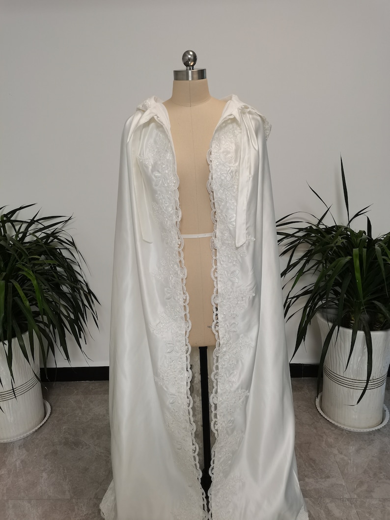 Satin Wedding Cloak Long Wedding Bridal Coat Cloak White/ivory Hooded ...
