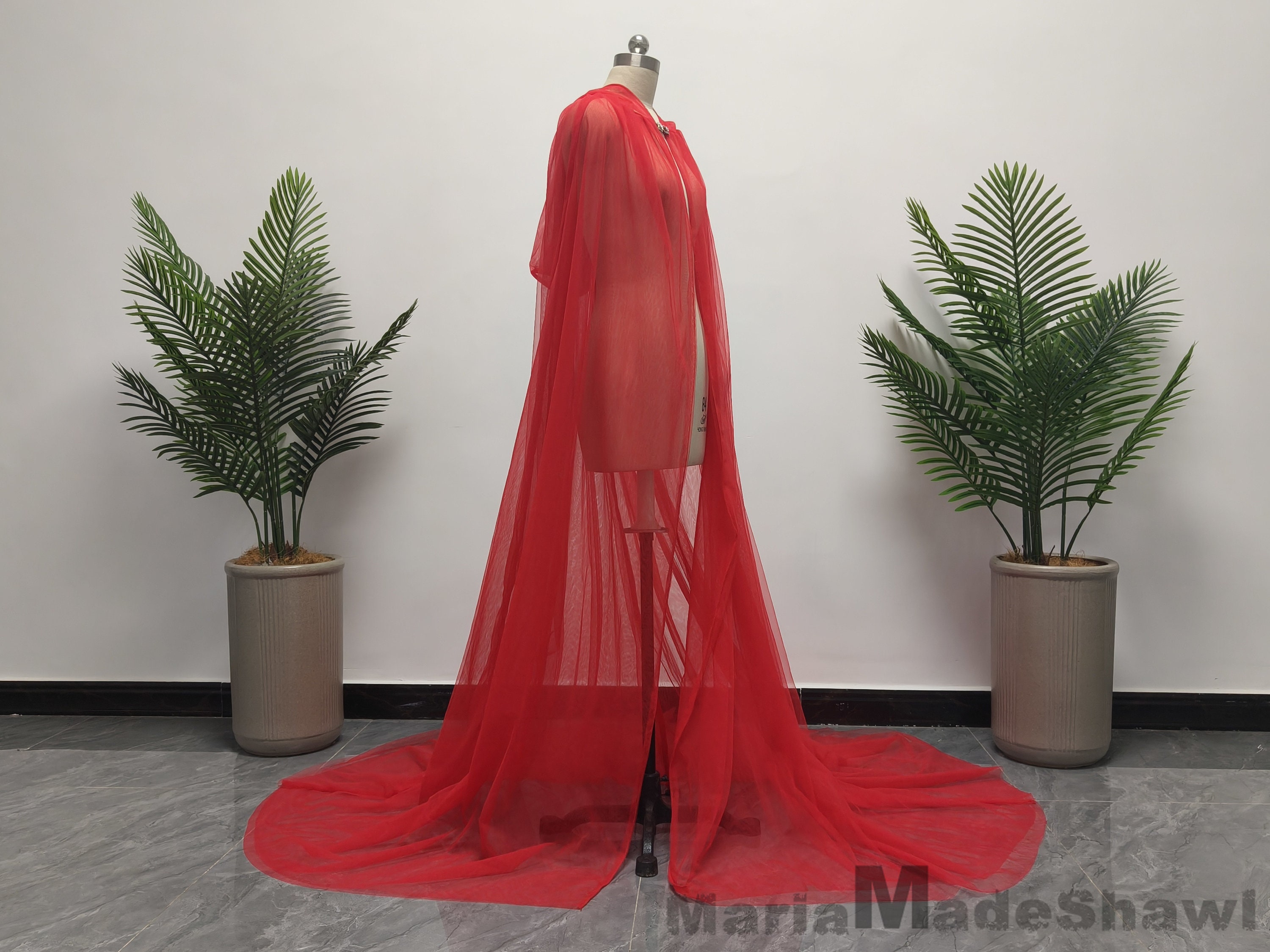 Romantic Wedding Tulle Shawl, Fashionable Bridal Red Tulle Shawl, Long ...