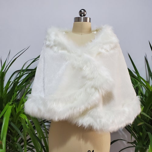 Winter White Ivory Faux Fur Bridal Shawl Warm Wrap Women - Etsy