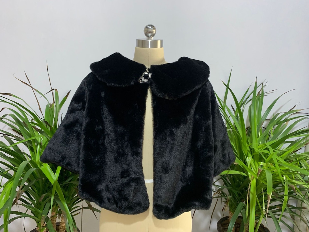 Winter Women‘s Faux Fur Wedding Short Shawls Black Retro Party Evening ...
