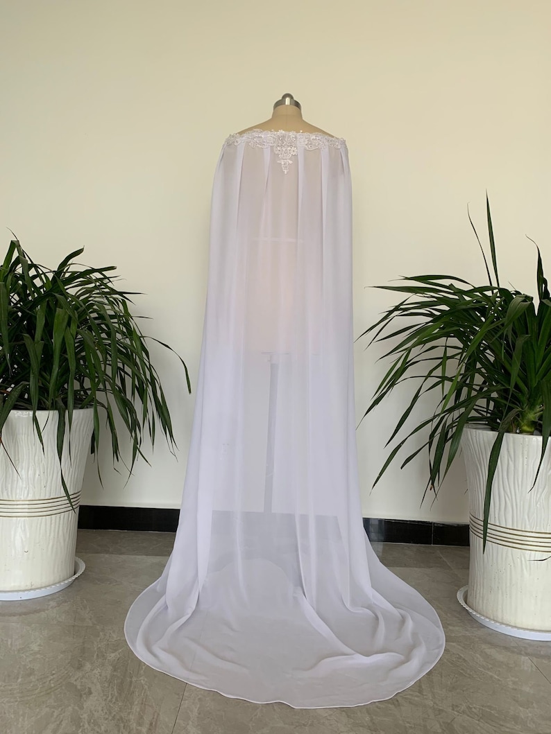 White Ivory Chiffon Cape Cathedral Wedding Cloak Ladies' Party Prom ...