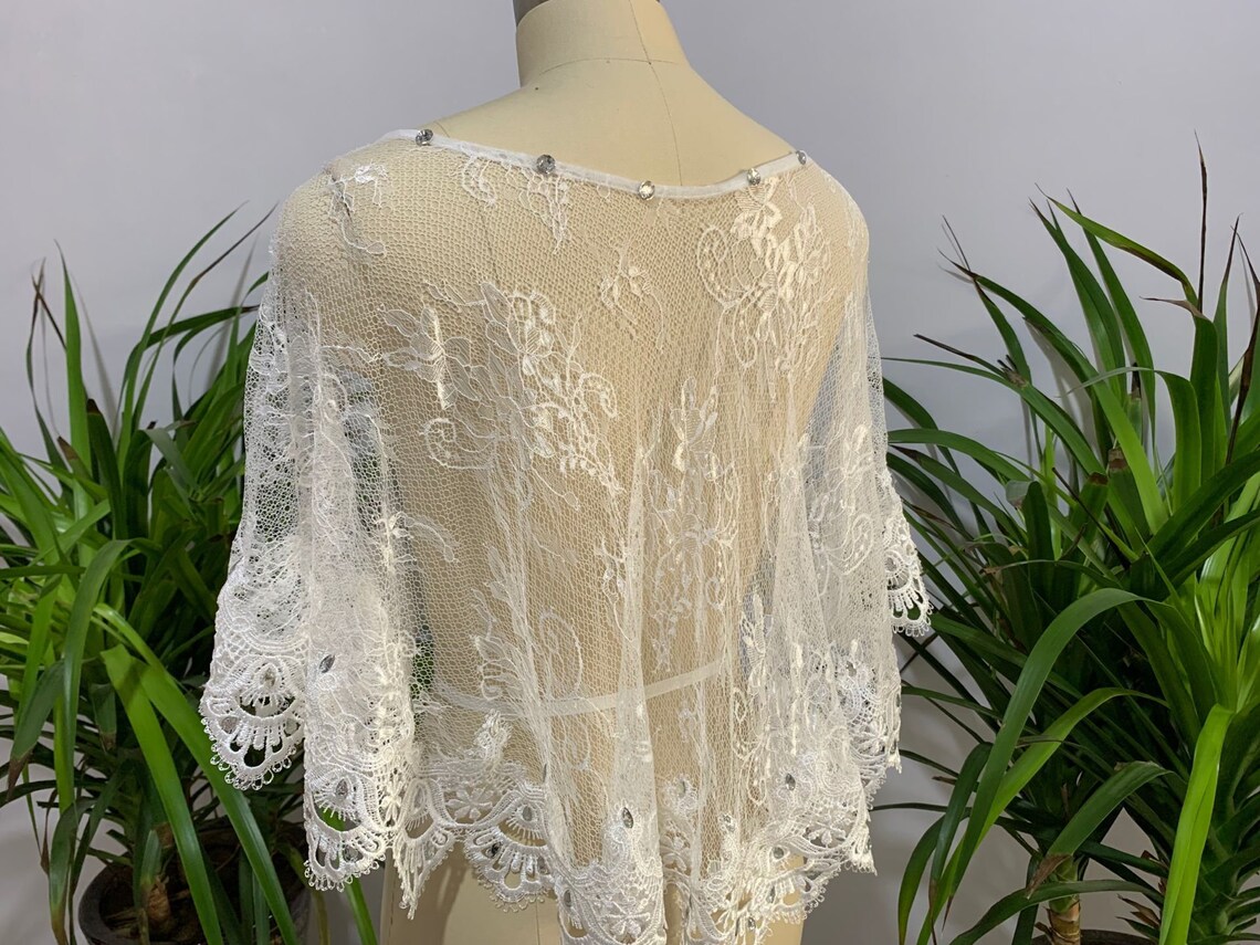Wedding Lace Rhinestones Shawl Women Bridal Cape Cloak - Etsy