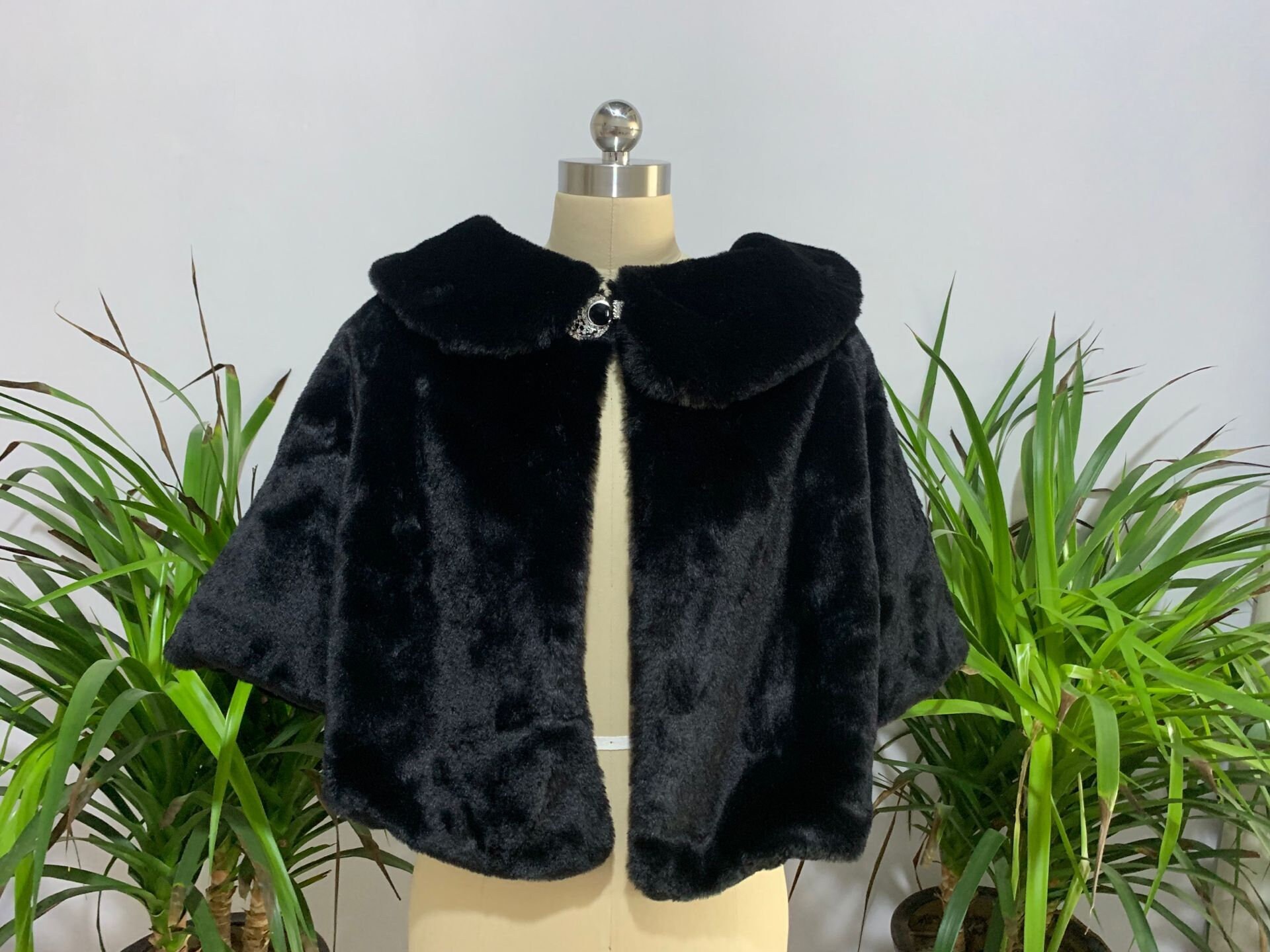 Winter Womens Faux Fur Wedding Short Shawls Black Retro Party - Etsy