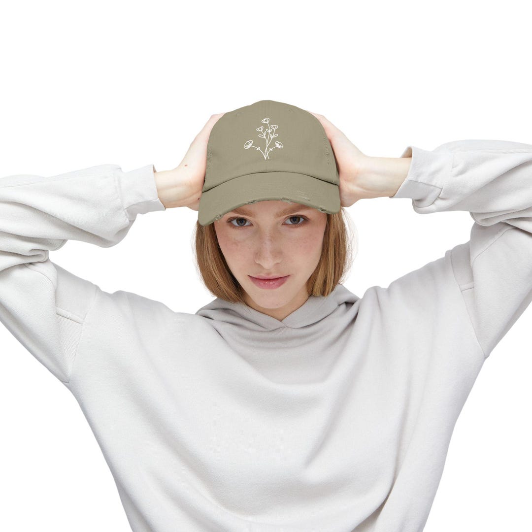 Distressed Cap With Flower, Vintage Dad Hat, Faded Baseball Cap ...