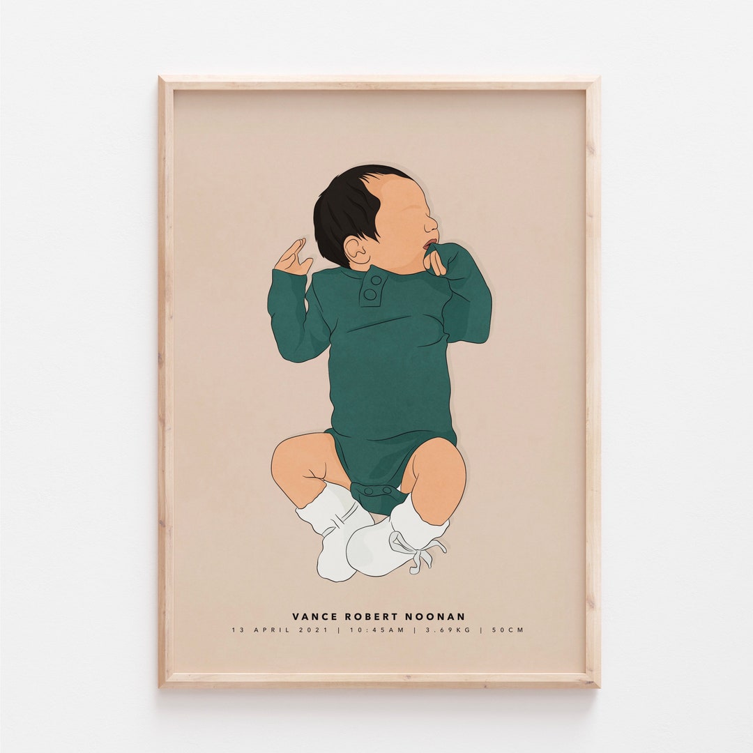Baby Birth Poster With Birth Details Custom Digital Portrait Gift ...