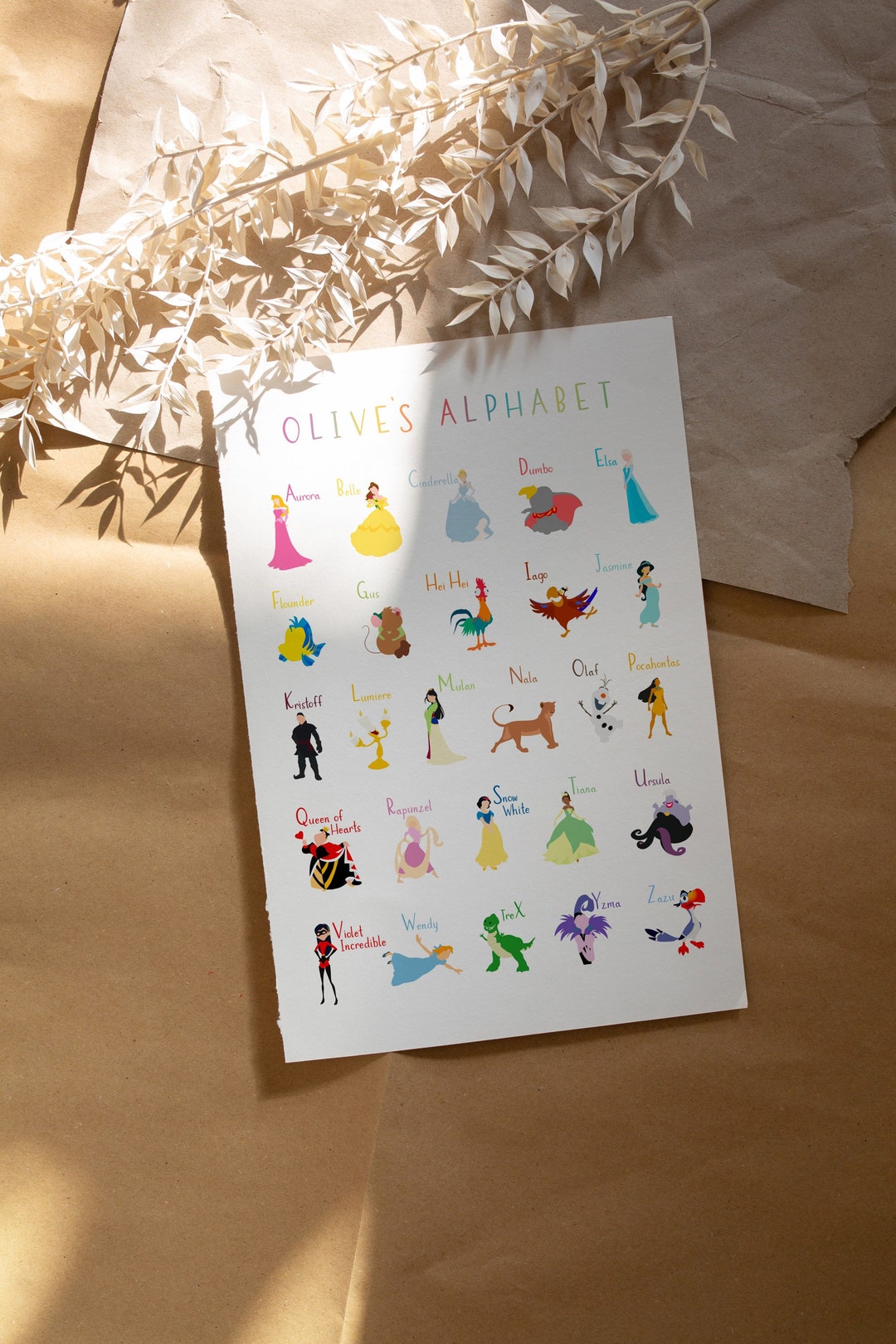 Custom Disney Alphabet Print Princess Pixar Abcs Childrens Gift ...