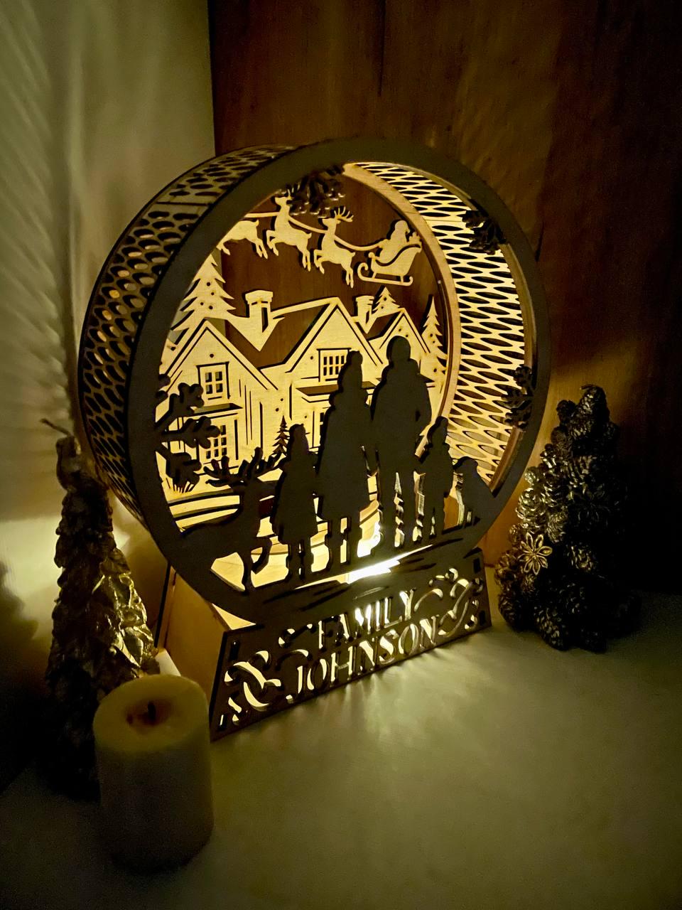 Scene Christmas Lantern With Family Customized Laser Cut Lamp Snowy ...