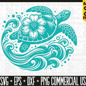 Floral Sea Turtle SVG - Beach Turtle With Flower Cut File - Digital ...