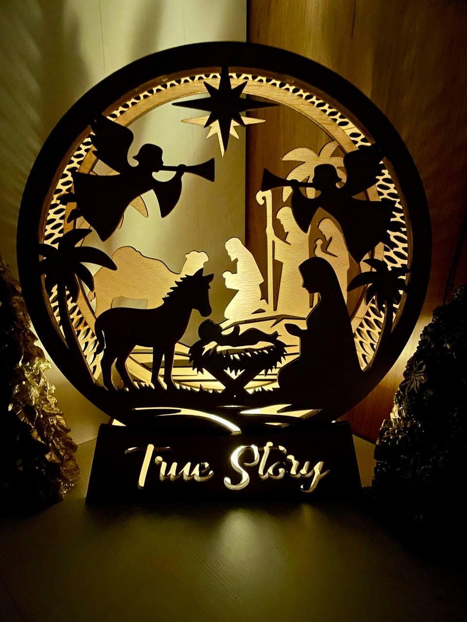 Glowforge Nativity Table Lamp Svg Cricut Laser Cut Nativity Ornaments ...