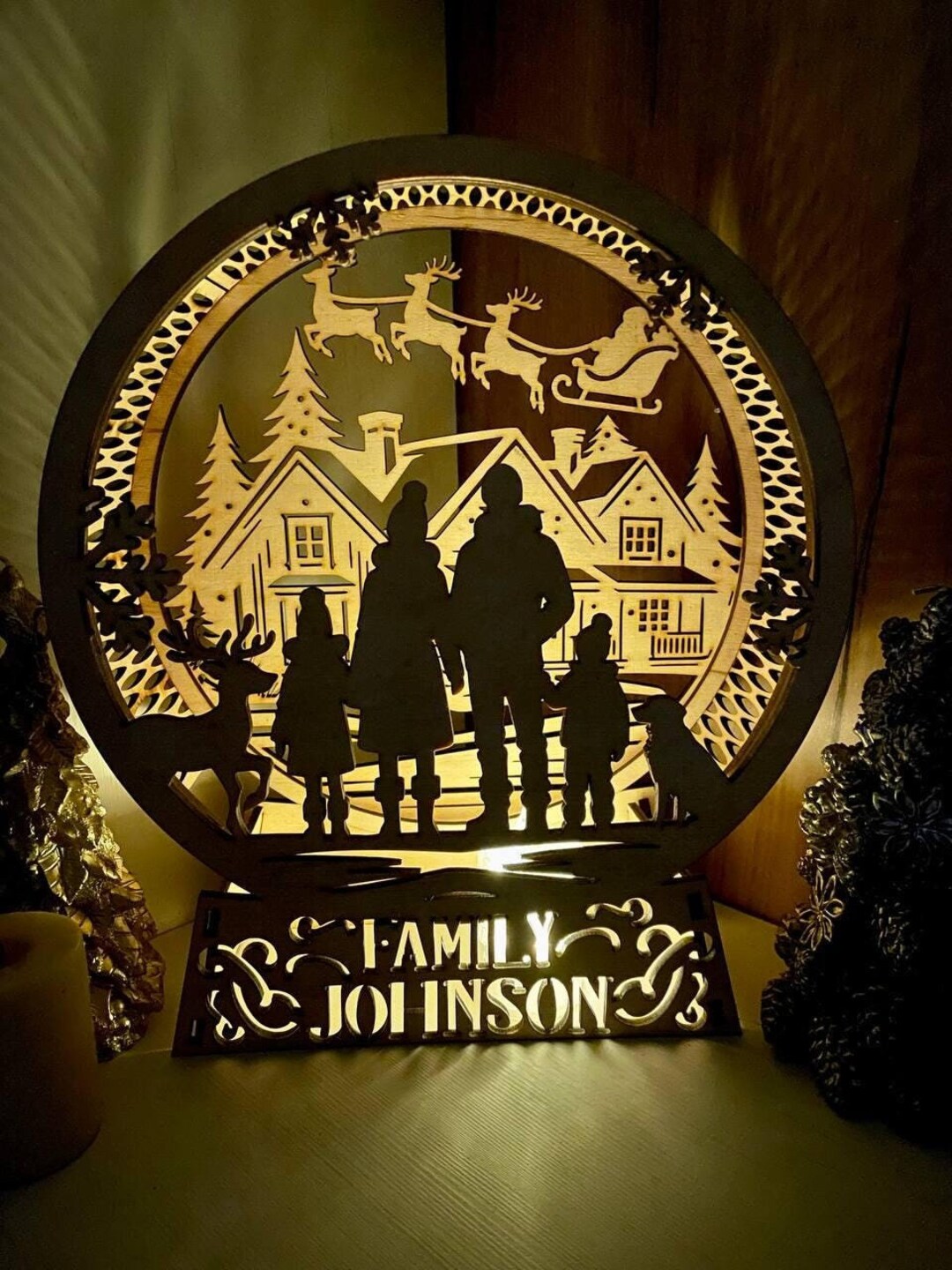 Scene Christmas Lantern With Family Customized Laser Cut Lamp Snowy ...