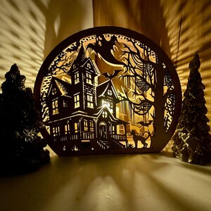 Tree House Bats Spooky Halloween Lantern Tealight Holder Haunted Scene ...